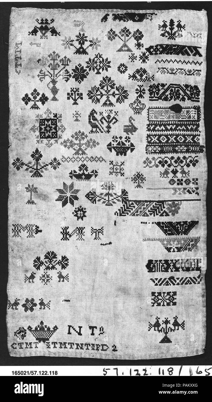 Sampler. Culture: Dutch. Dimensions: H. 15 1/2 x W. 8 3/4 inches (39.4 ...