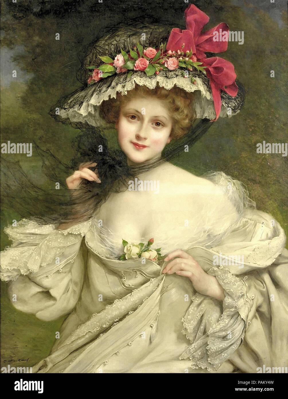 Martin-Kavel François - a Beauty with Red-Ribboned Hat Stock Photo - Alamy