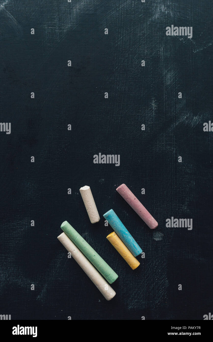 Colorful chalk on blackboard, concept of creativity and education Stock ...