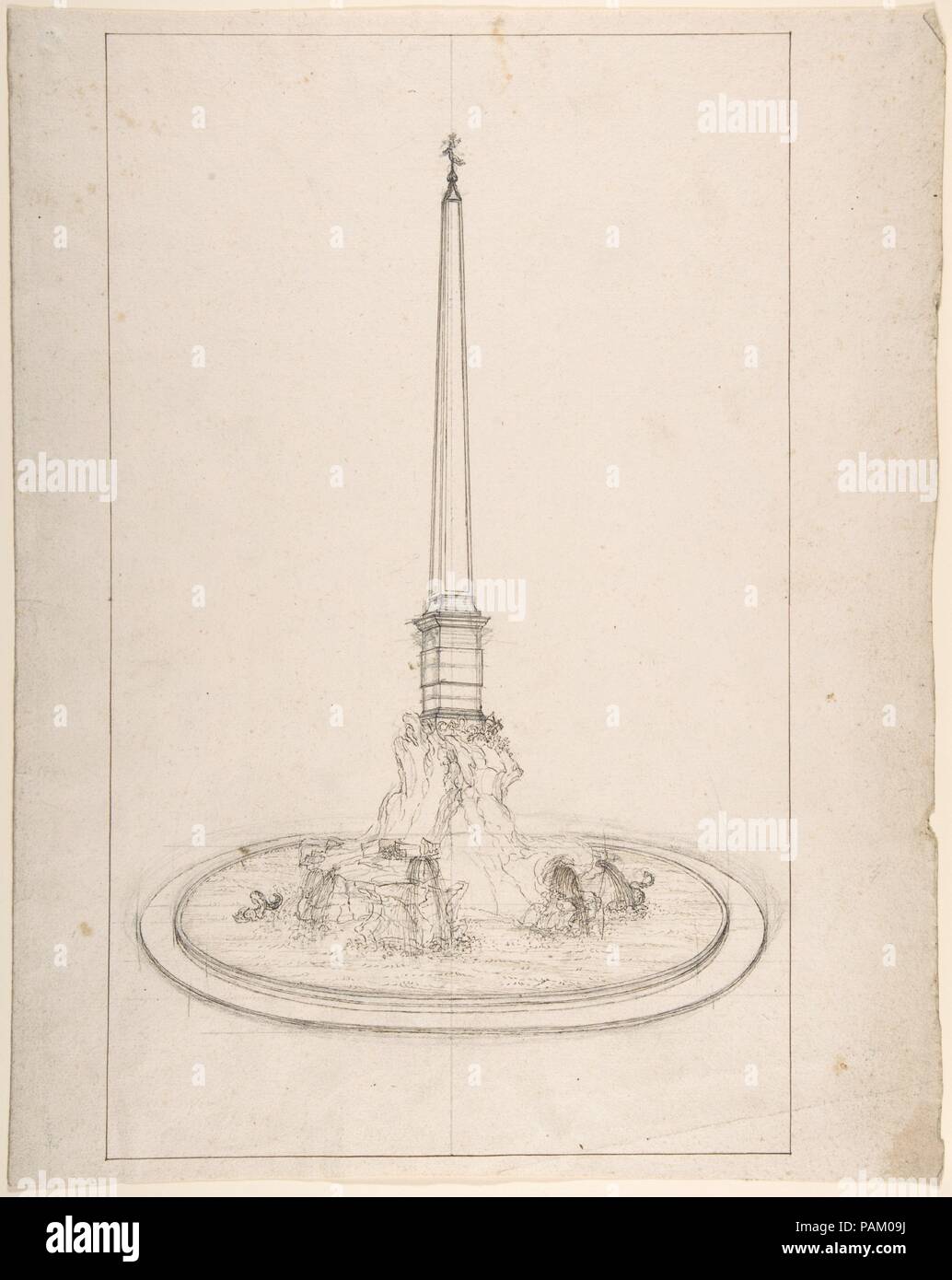 Fountain with Obelisk. Artist: Anonymous, Italian, 18th to 19th century ...