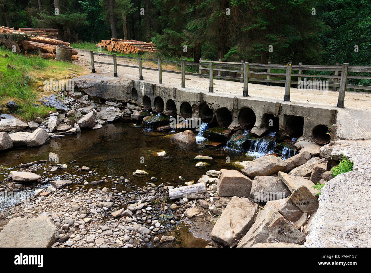 Forestry river bridge in the Upper Derwent Valley in the Peak District ...