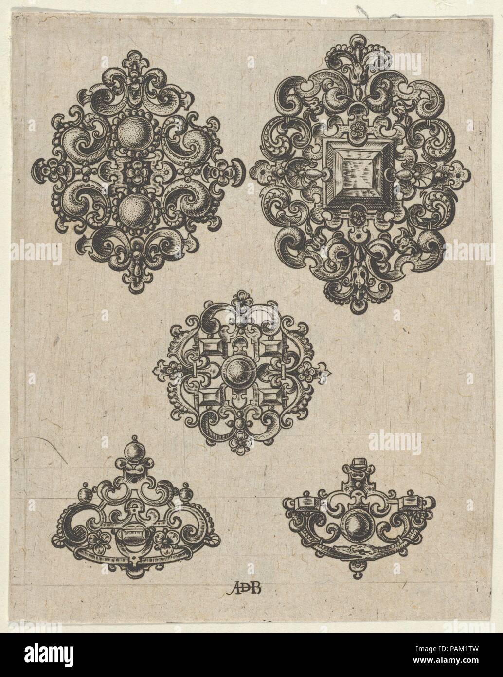 Vertical Panel with Five Jewelry Motifs. Artist: attributed to Abraham ...