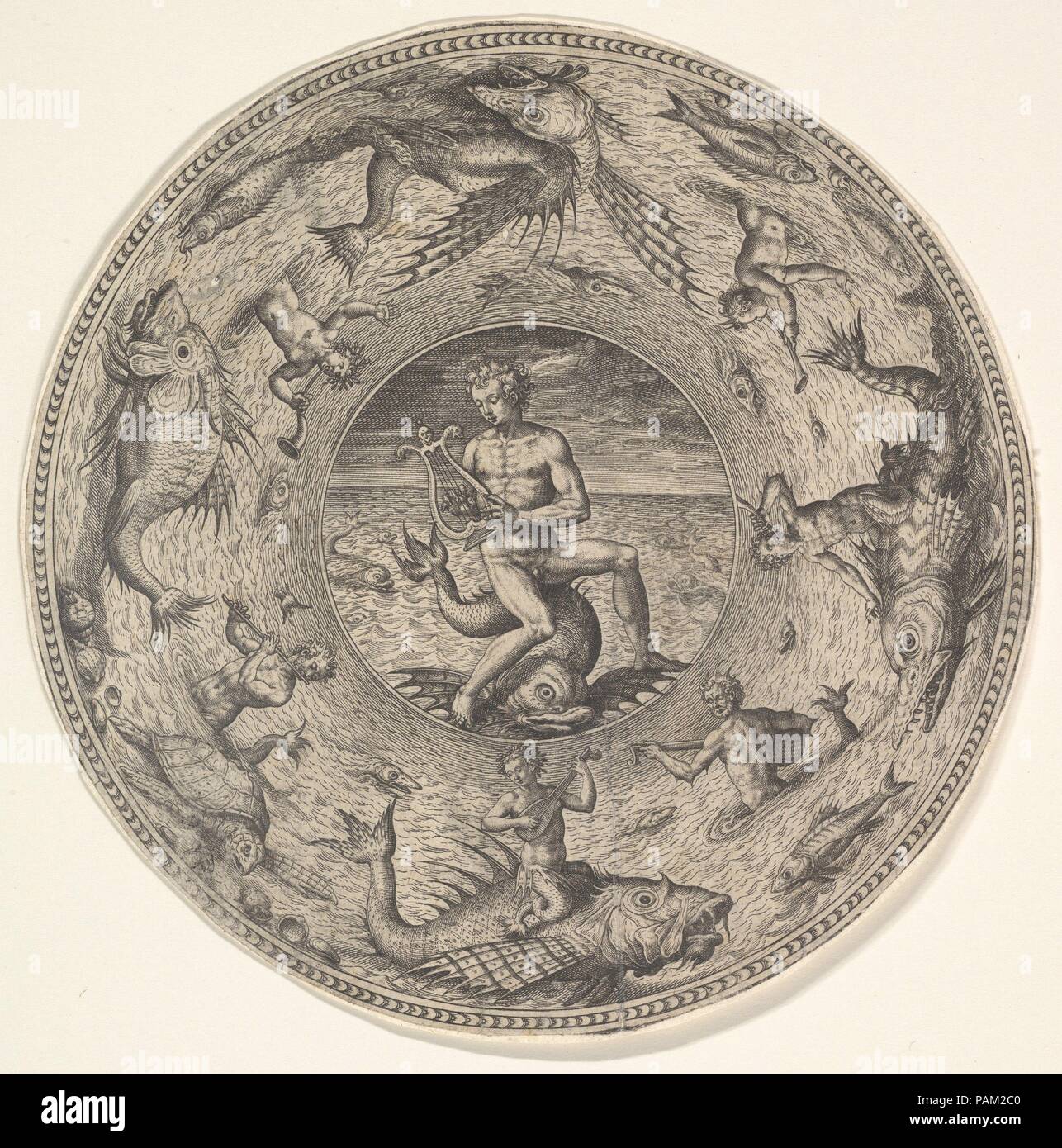 Arion on a Dolphin surrounded by a Border decorated with Sea Creatures ...