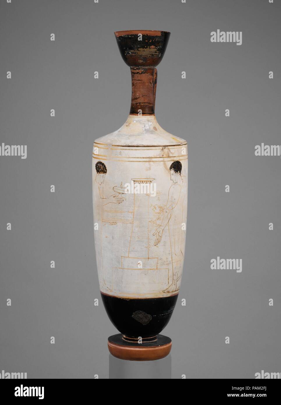 Terracotta lekythos (oil flask). Culture: Greek, Attic. Dimensions: H ...