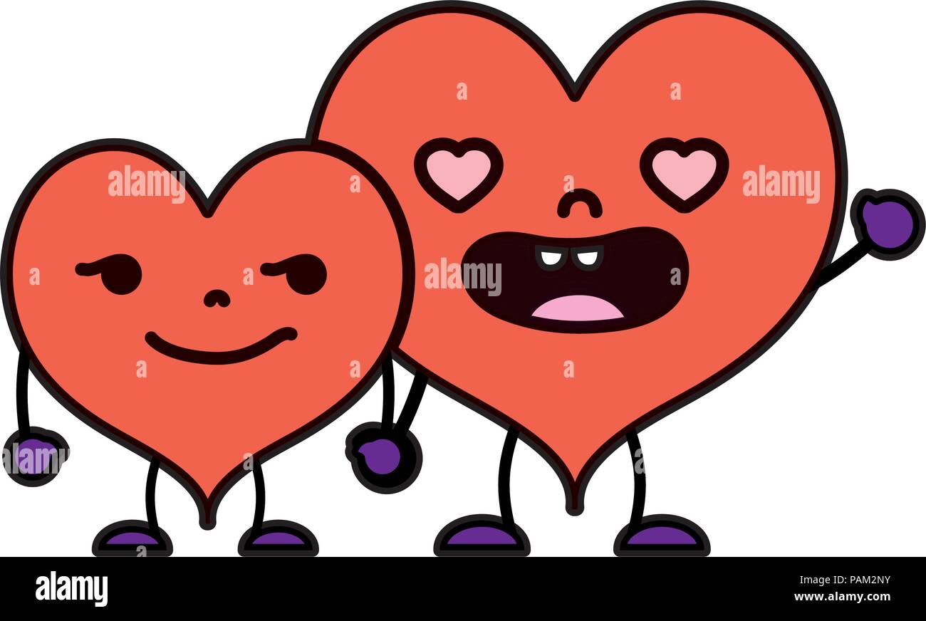 color kawaii cute heart couple with arms and legs Stock Vector Image ...