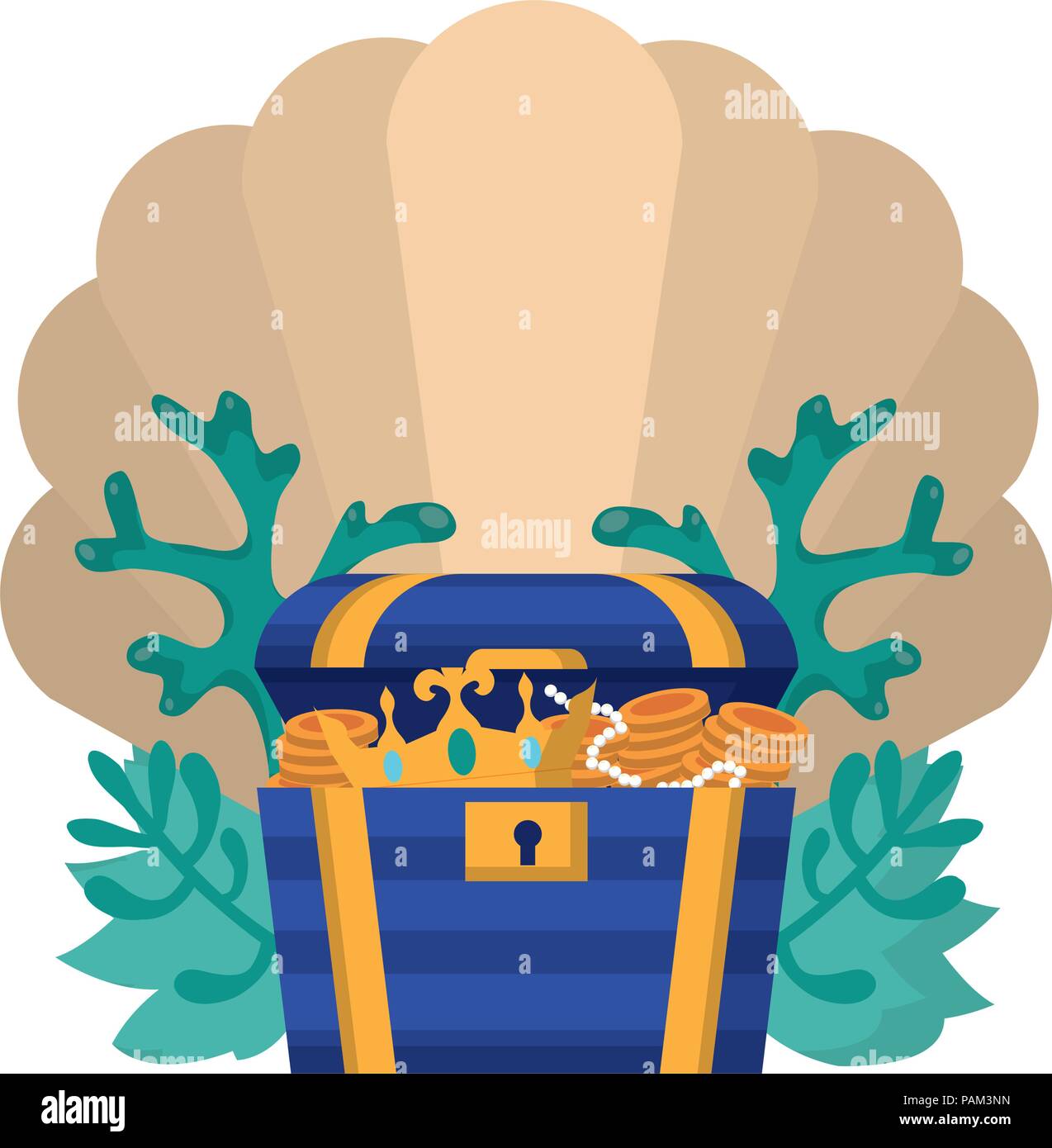 chest treasure with seaweeds and shell style Stock Vector Image & Art ...