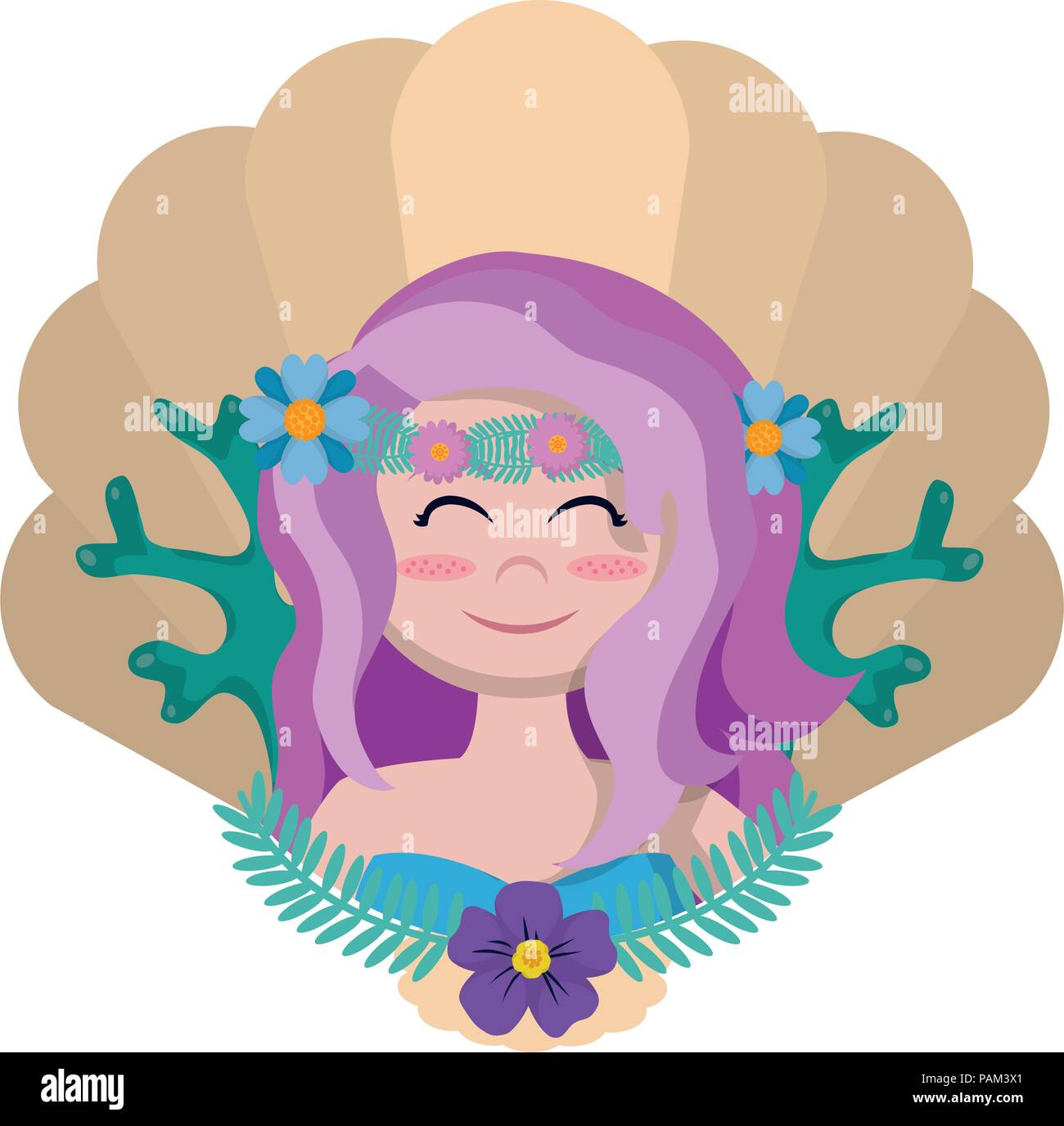 beauty woman head with hairstyle and shell Stock Vector Image & Art - Alamy