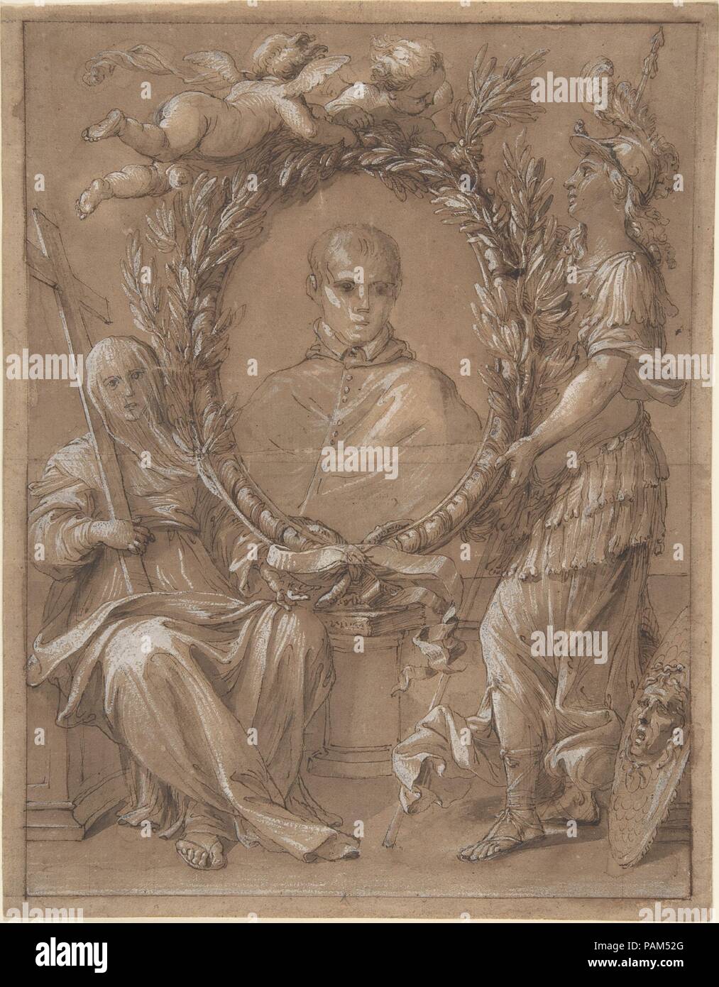 Portrait of an Ecclesiastic Flanked by a Female Saint and Athena ...