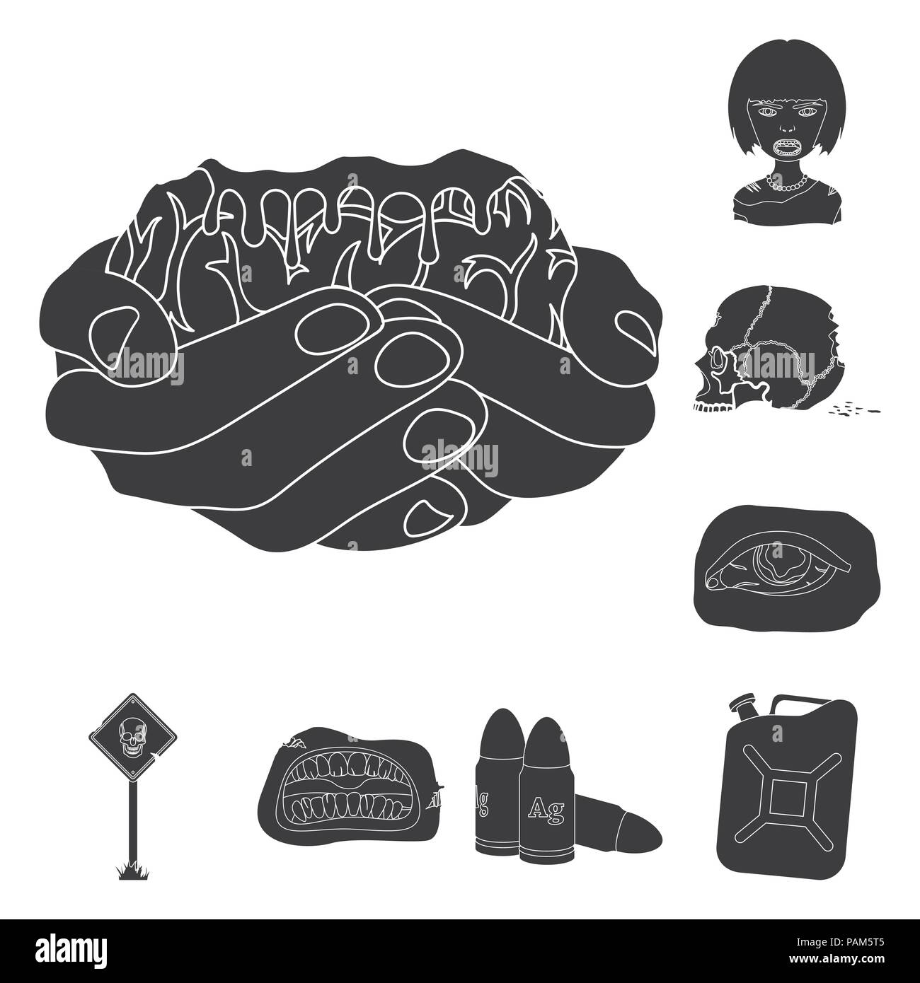 Zombies and Attributes black icons in set collection for design. Dead ...
