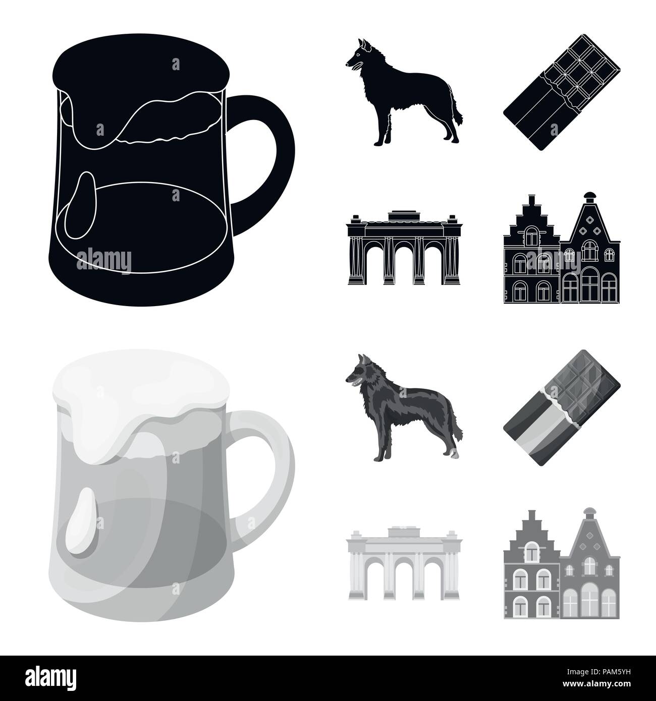 Chocolate, cathedral and other symbols of the country.Belgium set ...