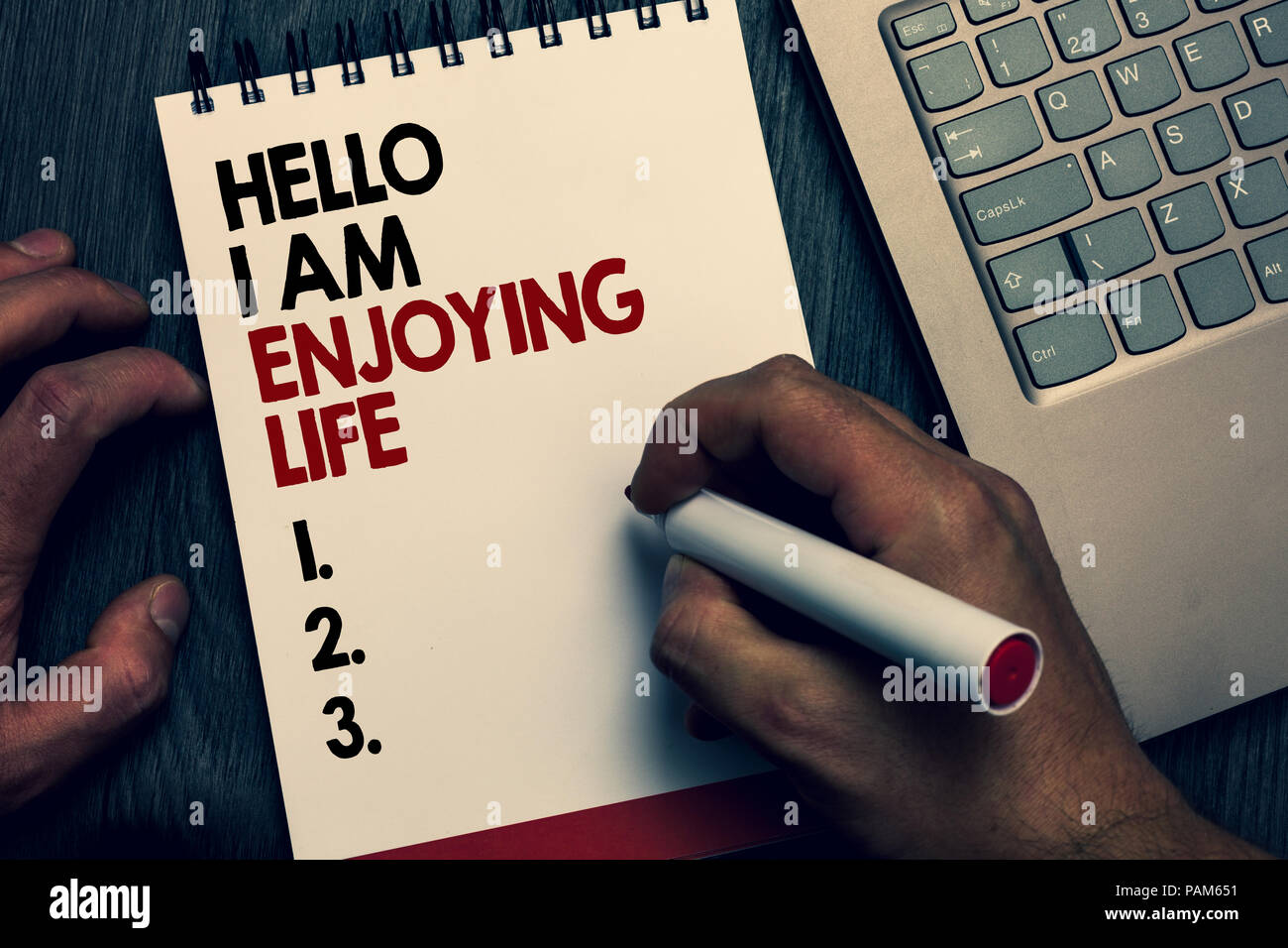 Text sign showing Hello I Am Enjoying Life. Conceptual photo Happy ...