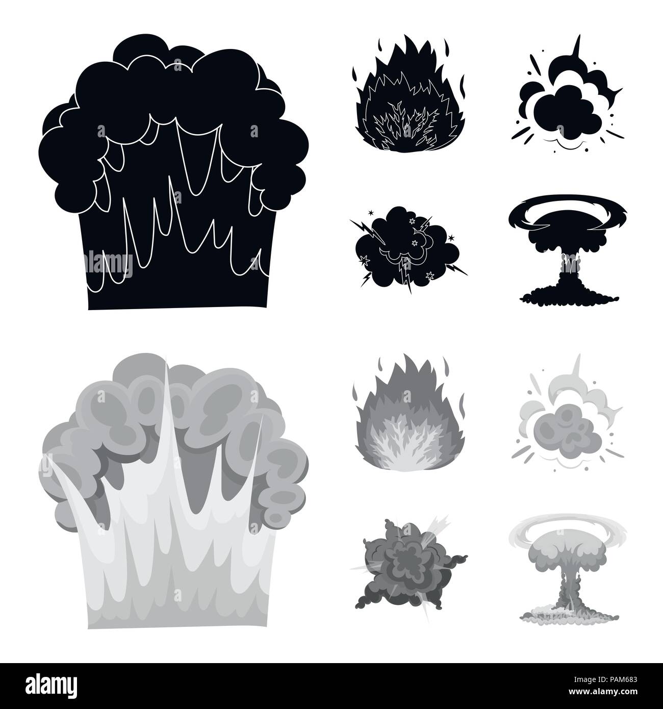 Flame, sparks, hydrogen fragments, atomic or gas explosion. Explosions ...