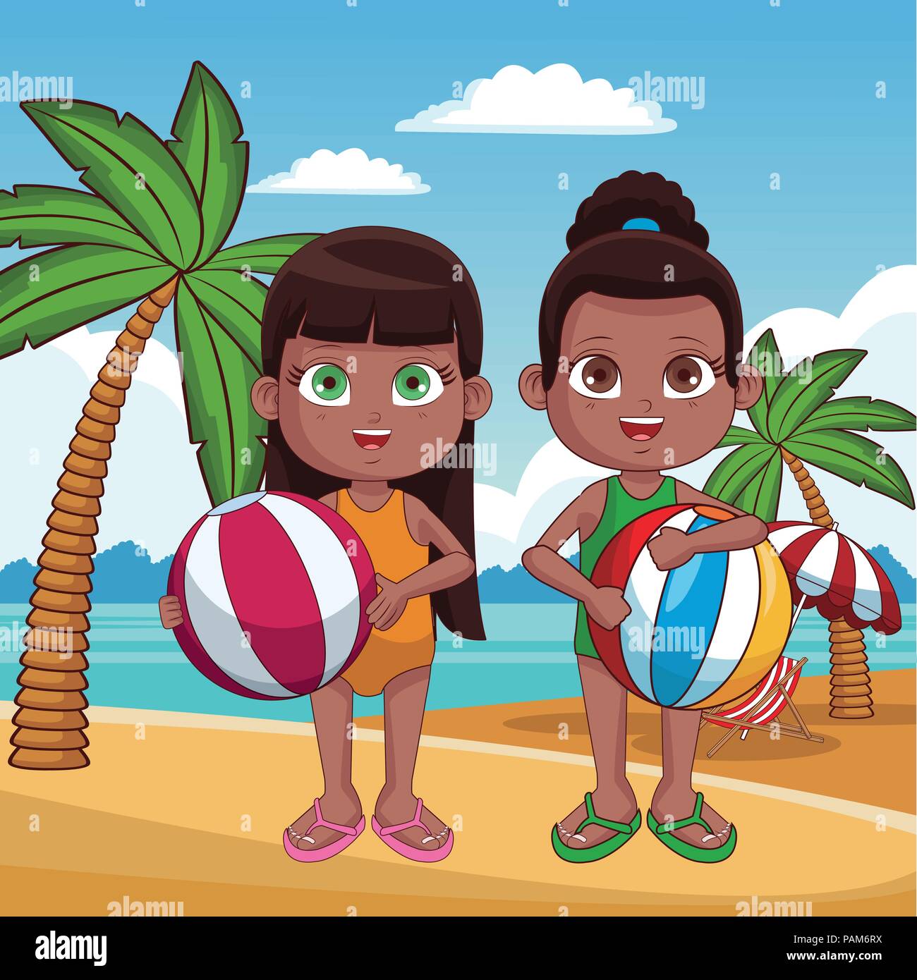 Kids having fun at the beach Stock Vector Images - Alamy