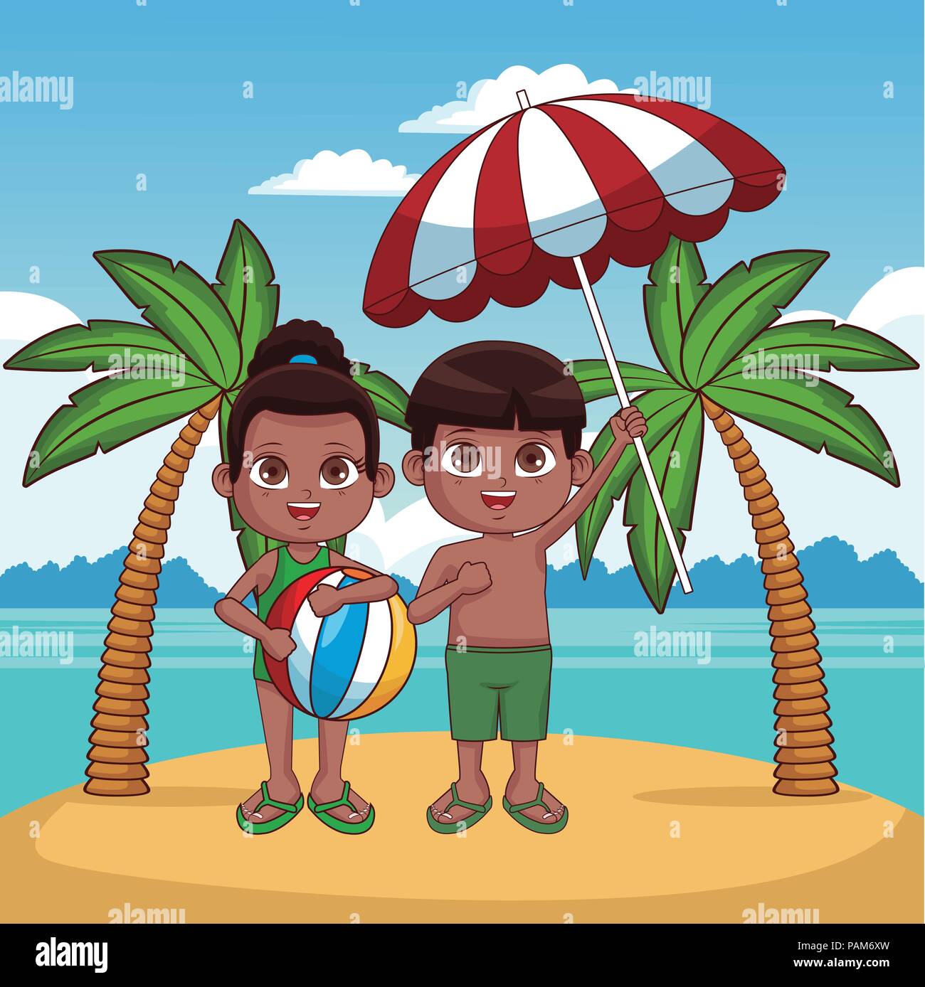 Kids having fun at the beach Stock Vector Images - Alamy