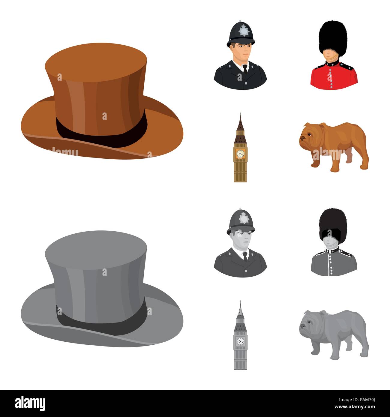 England, gentleman, hat, officer .England country set collection icons ...