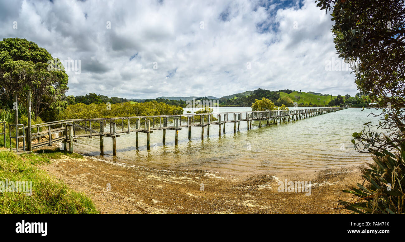 Panoramic photo on a beautiful Spring day of the longest footbridge in ...