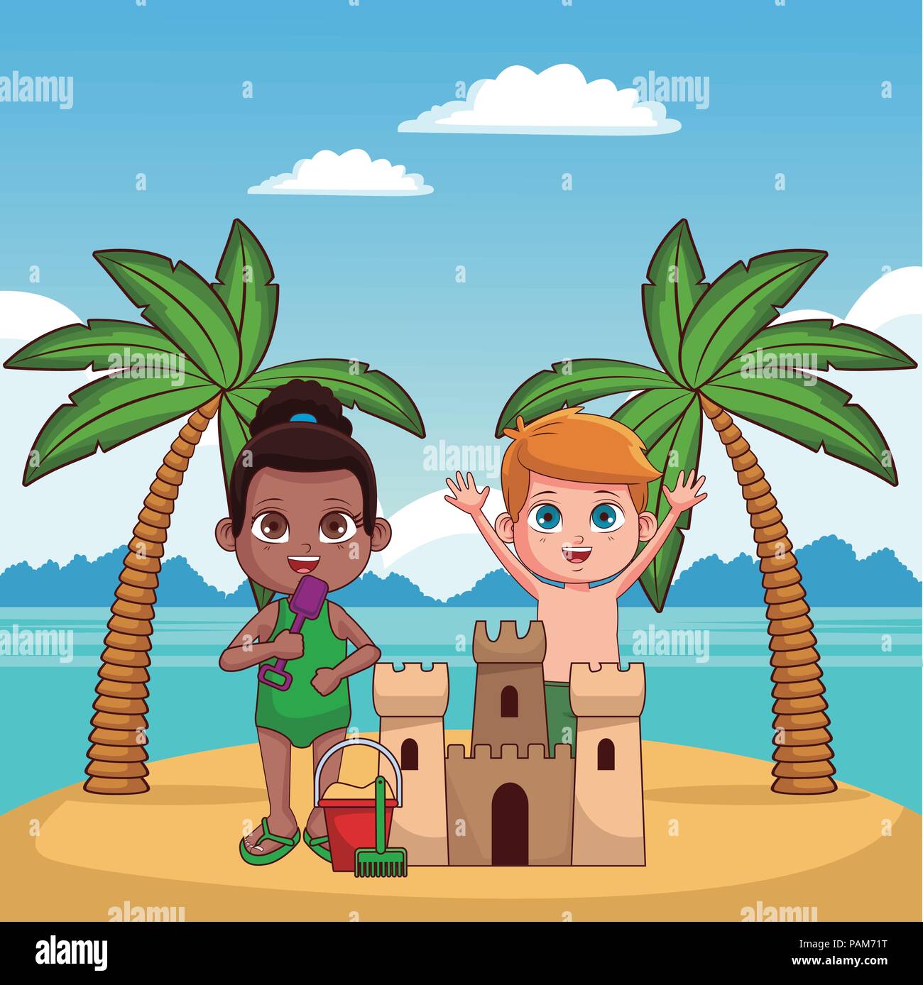 Kids having fun at the beach Stock Vector Images - Alamy