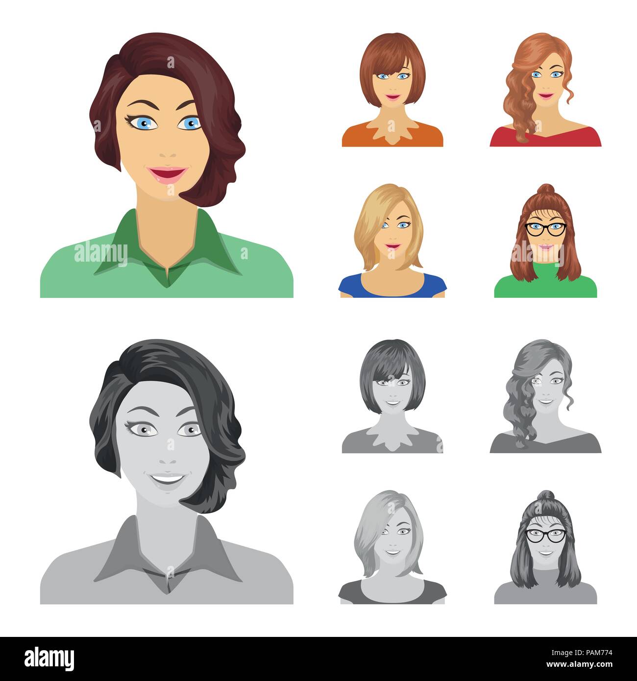 The appearance of a woman with a hairdo, the face of a girl. Face and ...
