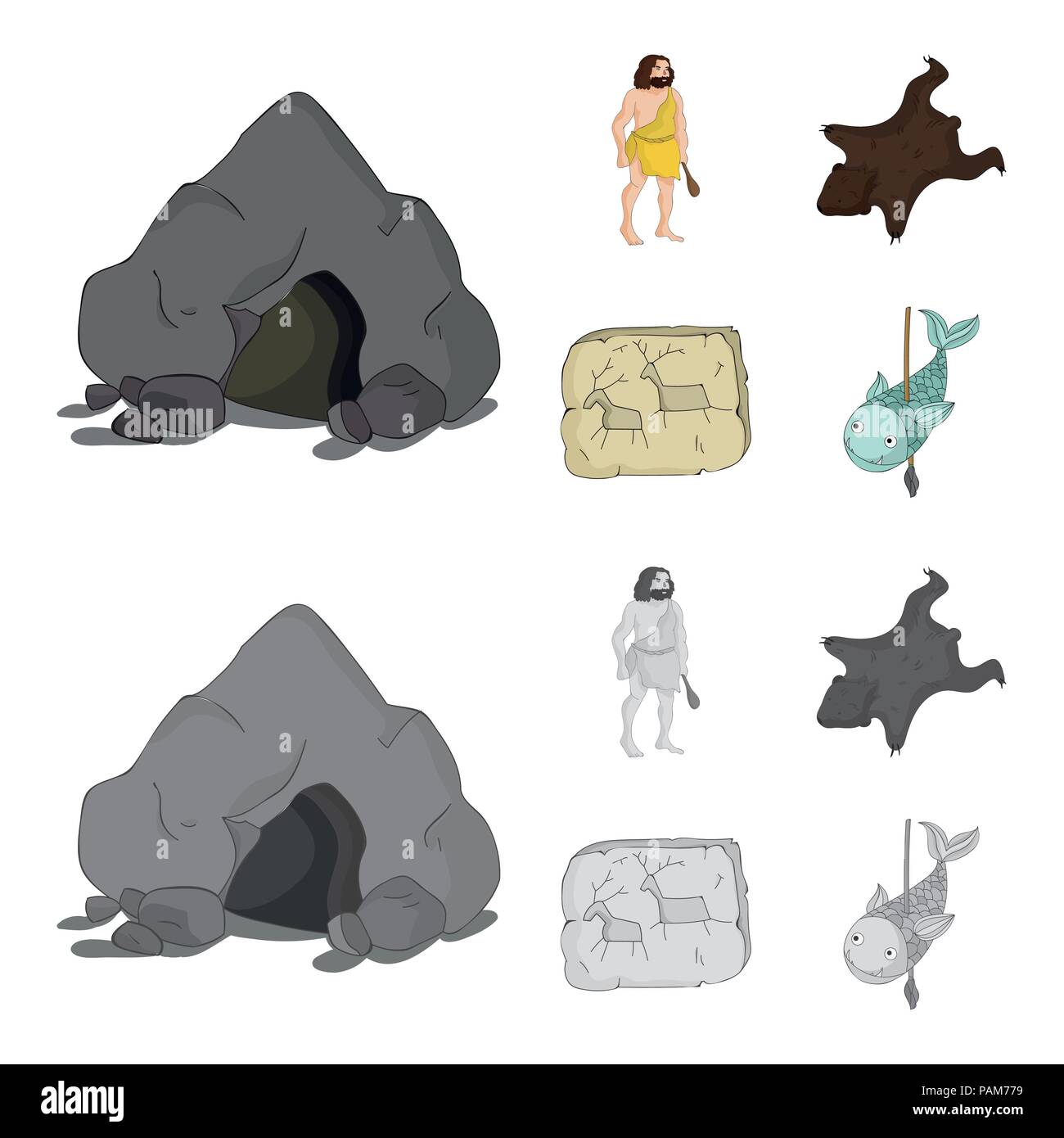 Ancient, world, stone age .Stone age set collection icons in cartoon ...
