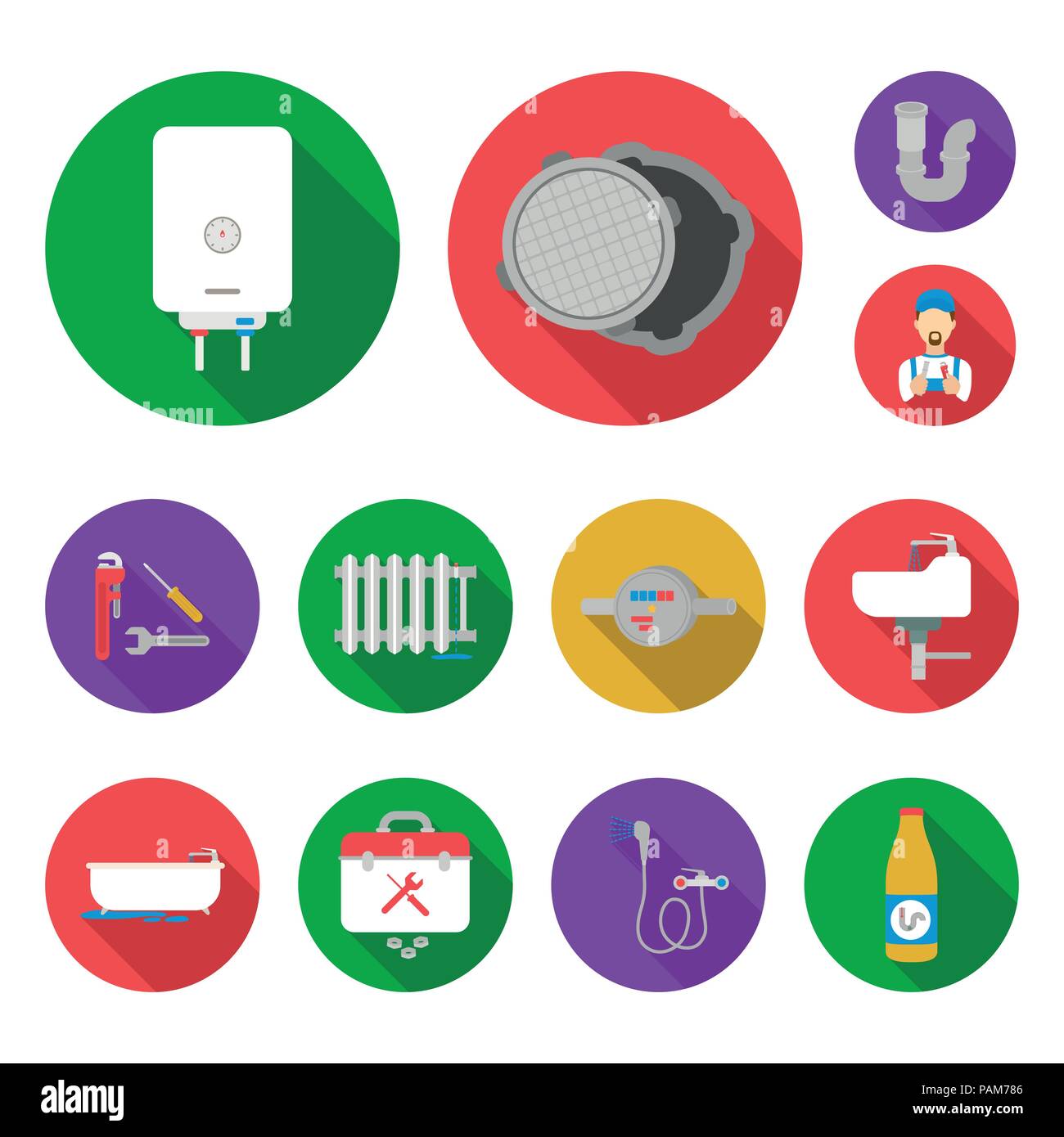 Plumbing, fitting flat icons in set collection for design. Equipment ...