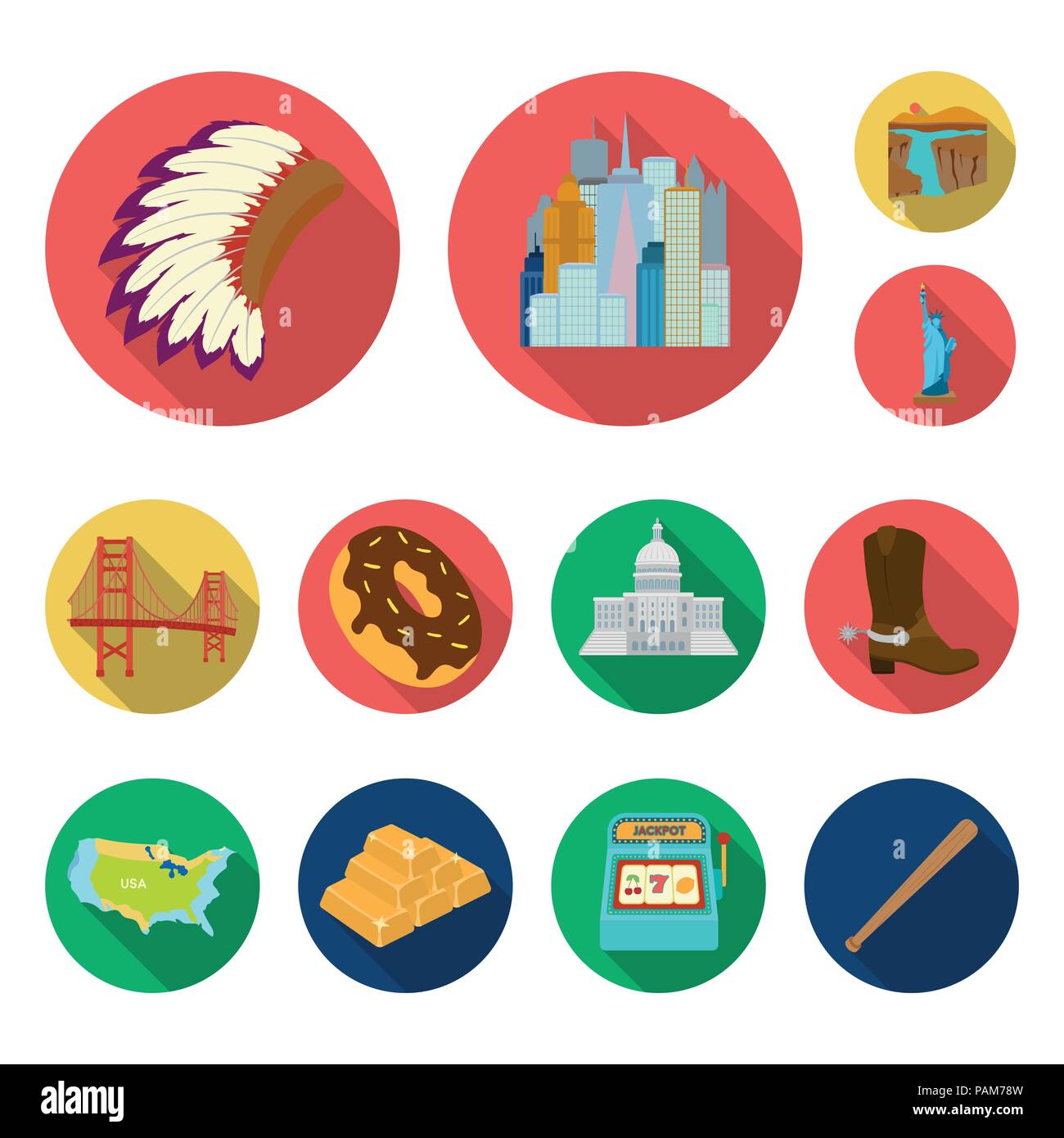 USA country flat icons in set collection for design.Travel and ...