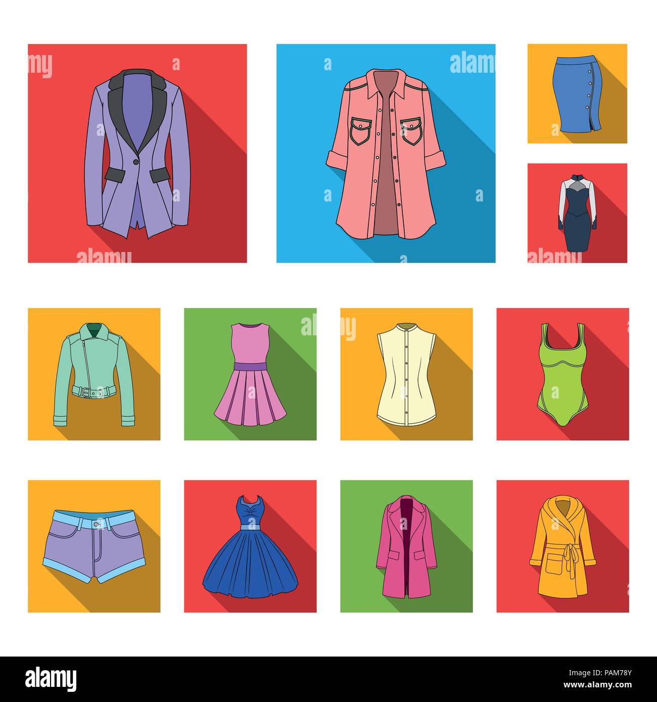 Women Clothing flat icons in set collection for design.Clothing ...