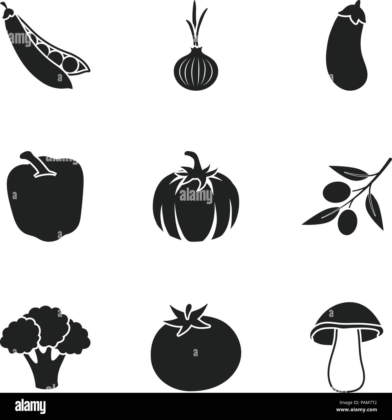 Vegetables set icons in black style. Big collection of vegetables ...