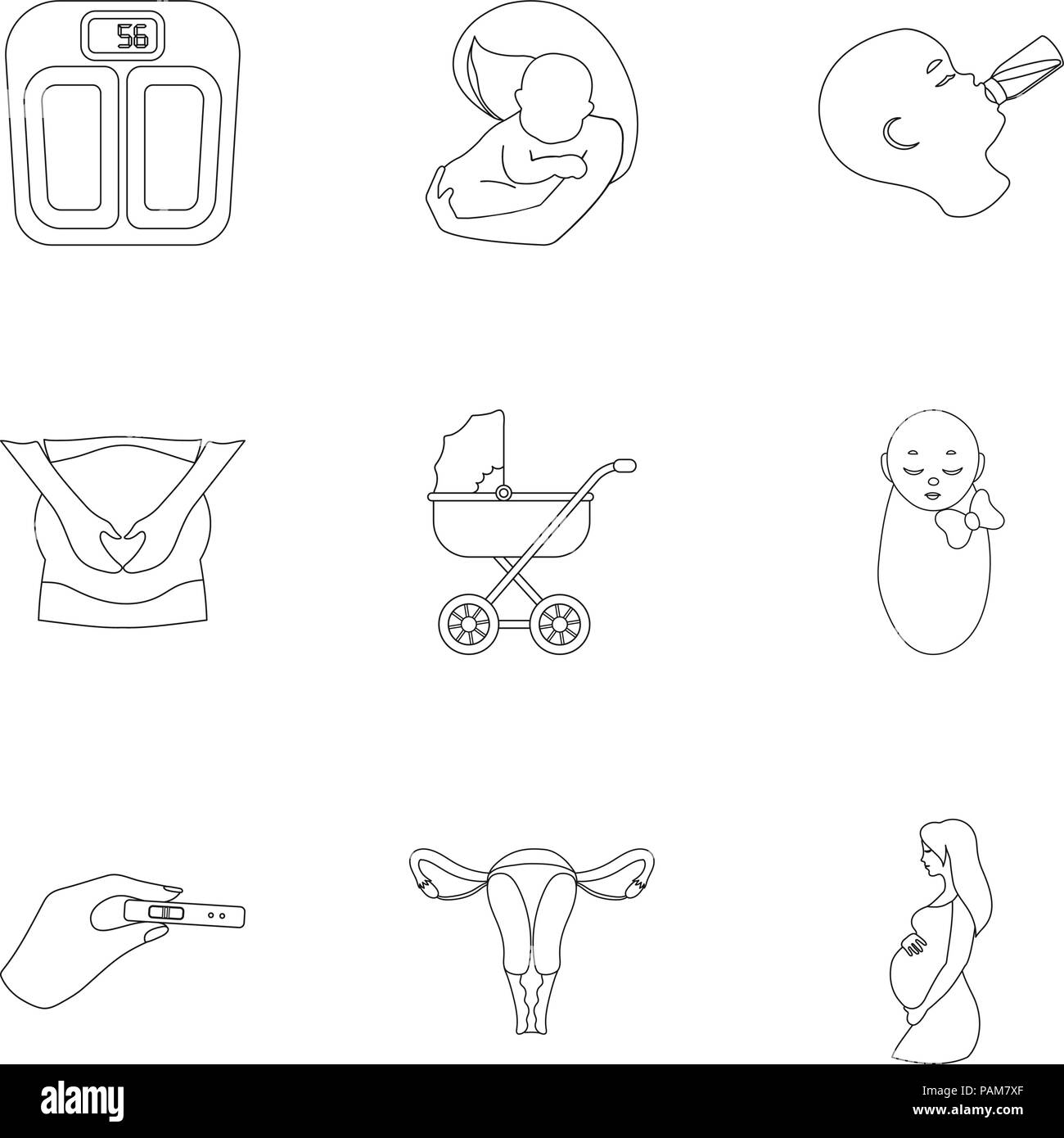 Pregnancy set icons in outline style. Big collection of pregnancy ...