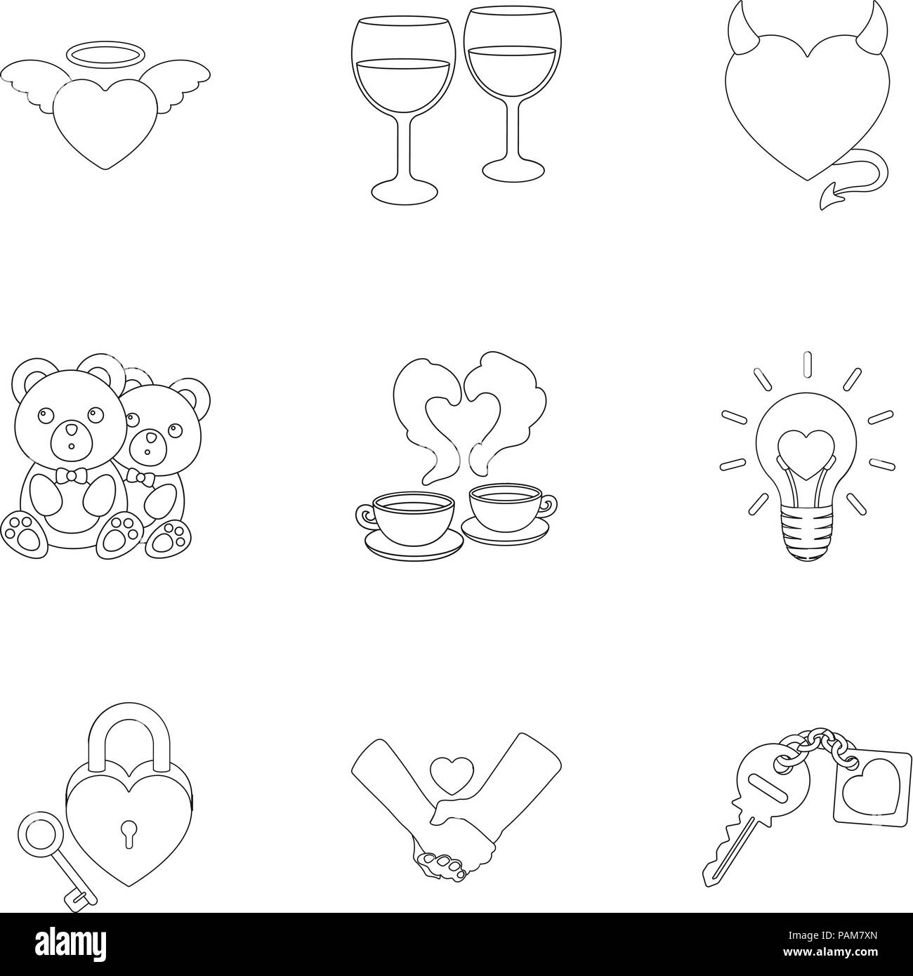 Romantic set icons in outline style. Big collection of romantic vector ...
