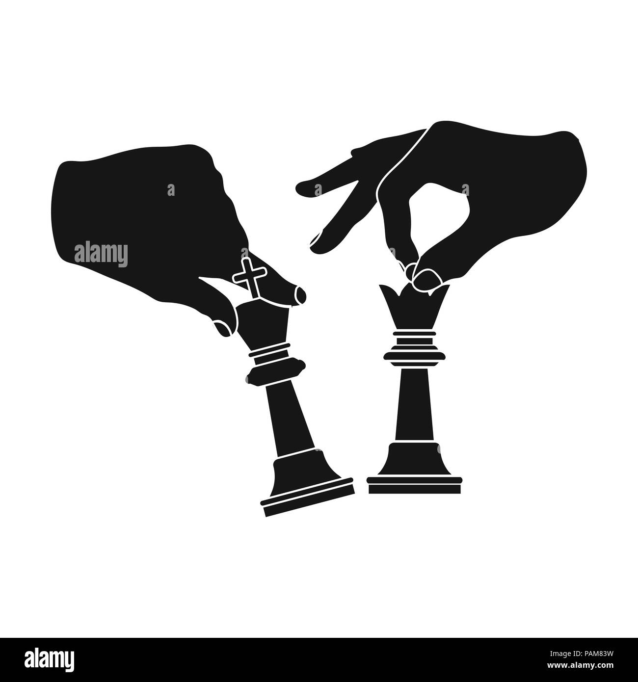 Hands holding chess pieces. Chess single icon in black style vector ...