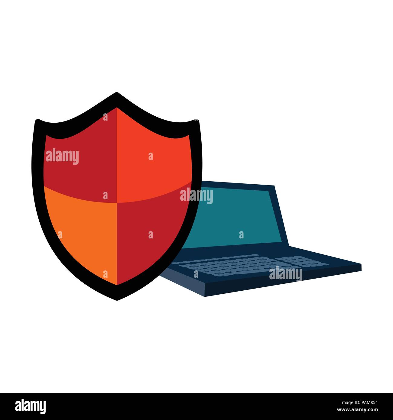 Data security of laptop icon in cartoon design isolated on white ...