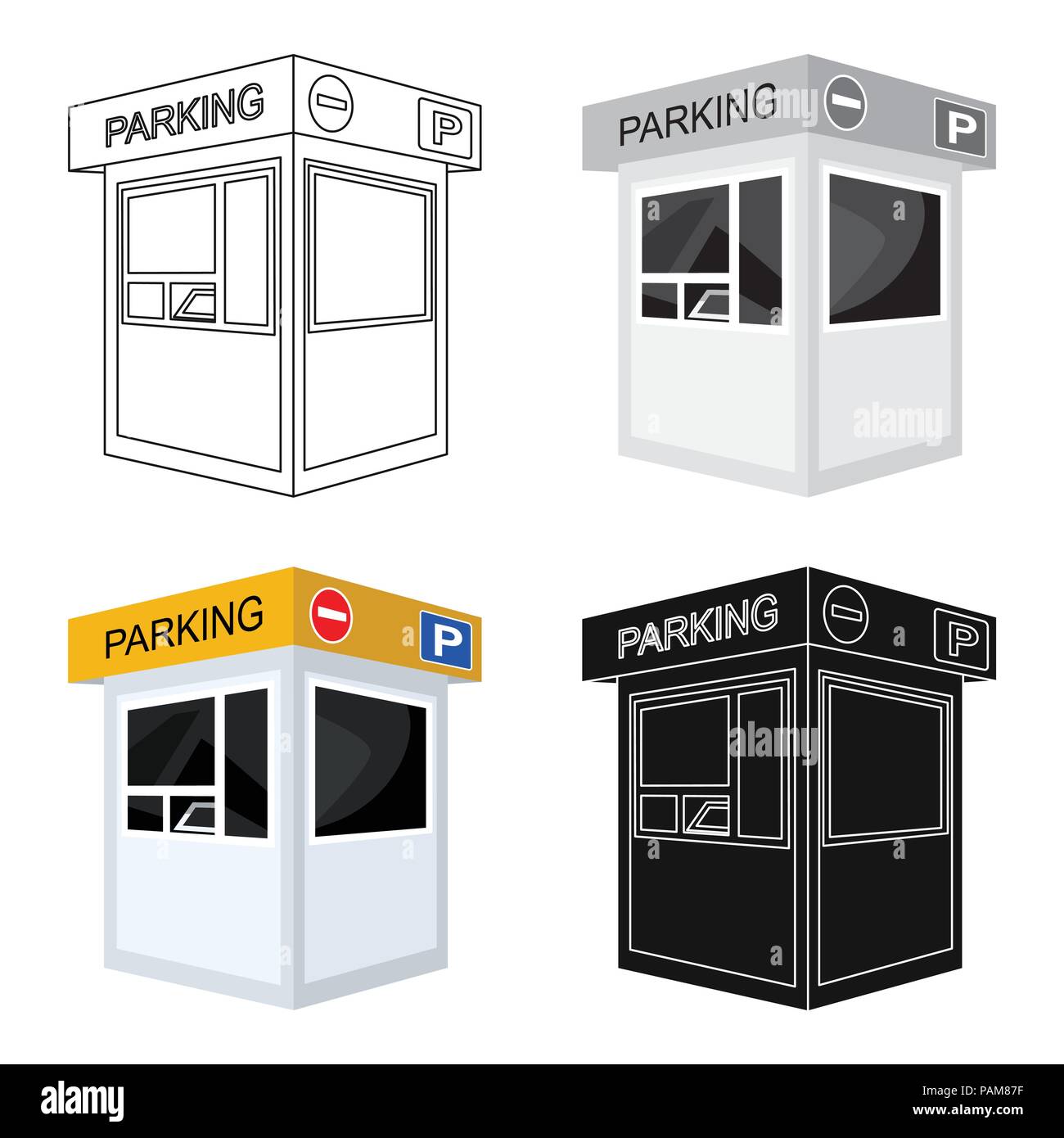 Parking toll booth icon in cartoon design isolated on white background ...