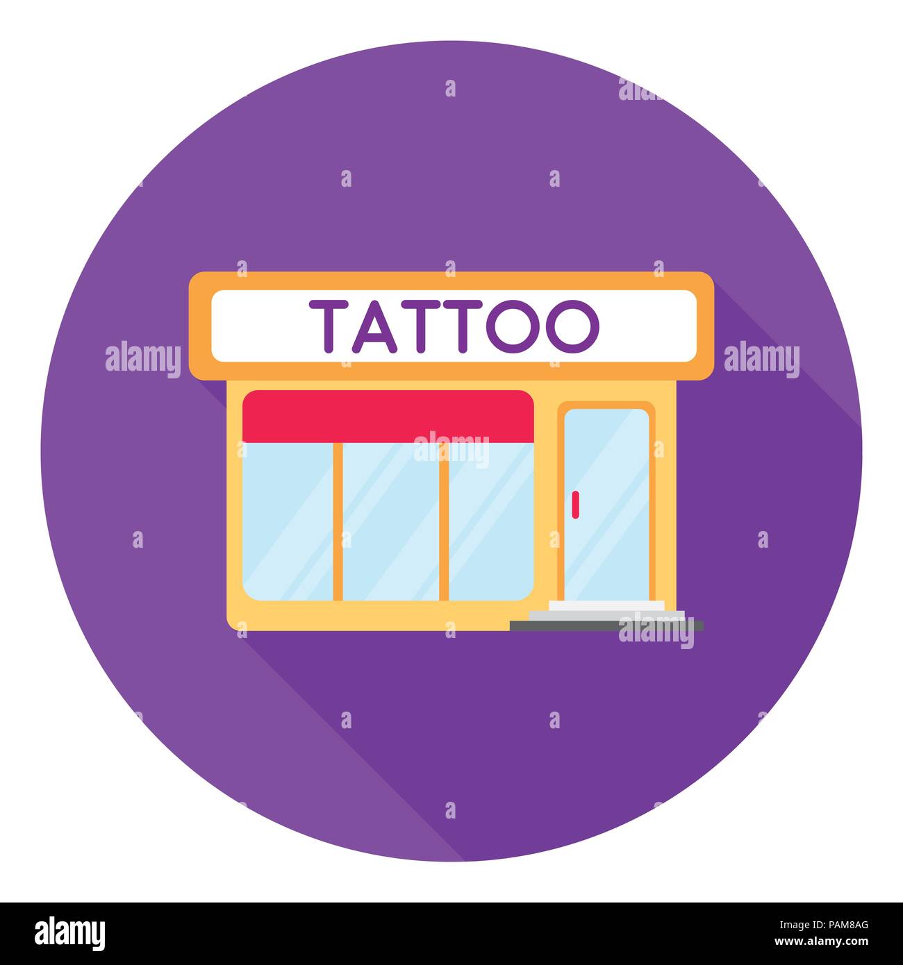 Tattoo salon building parlor icon in flat style isolated on white ...