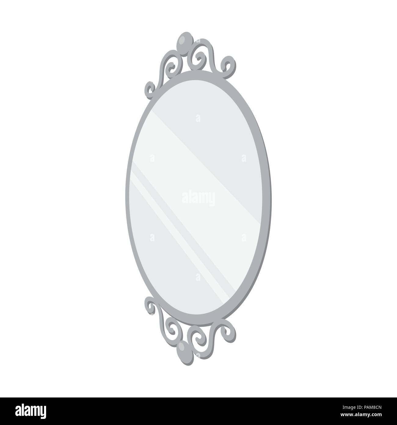 An elegant, oval-shaped mirror. Interior single icon in monochrome ...