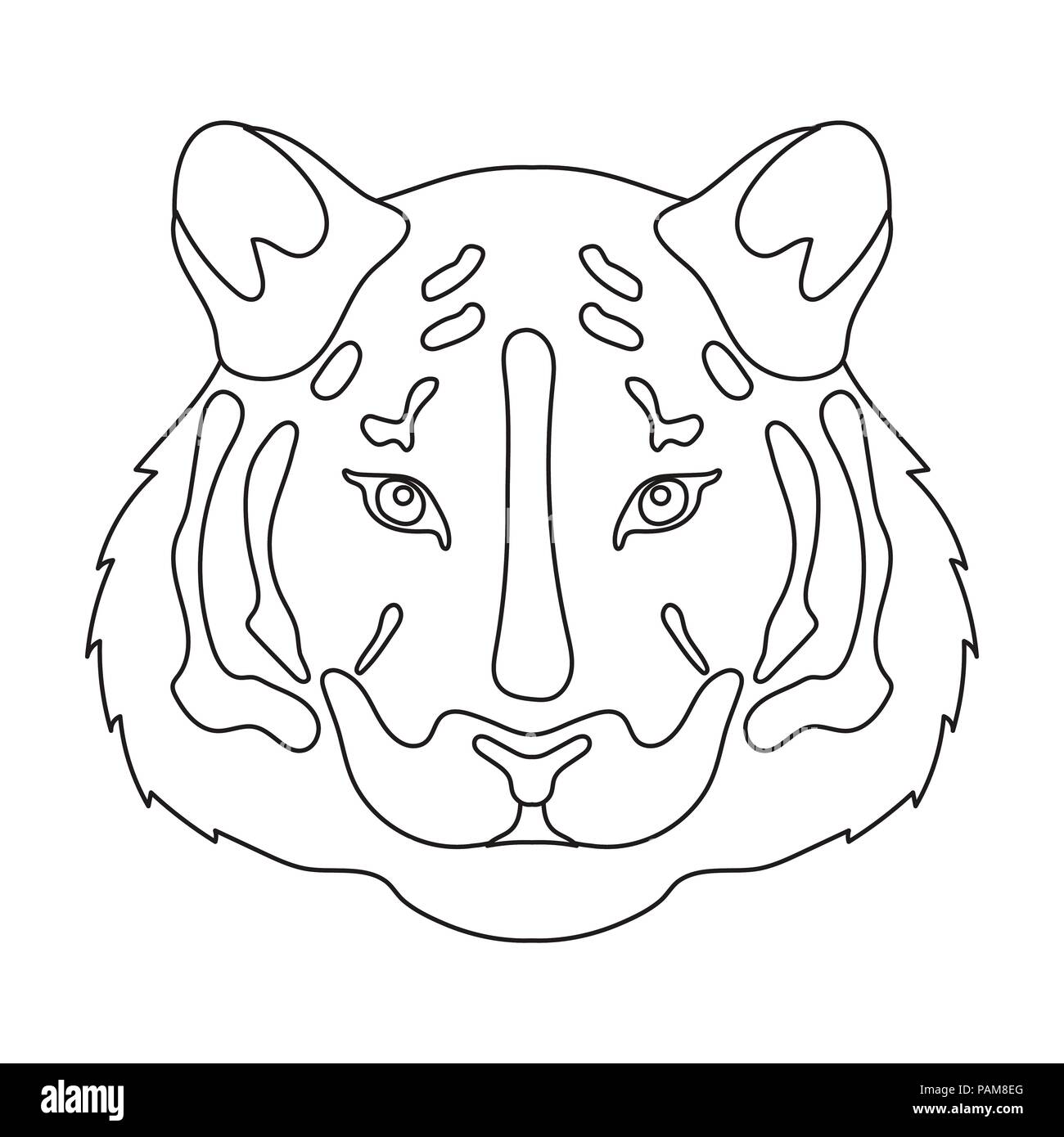 Tiger icon in outline design isolated on white background. Realistic ...
