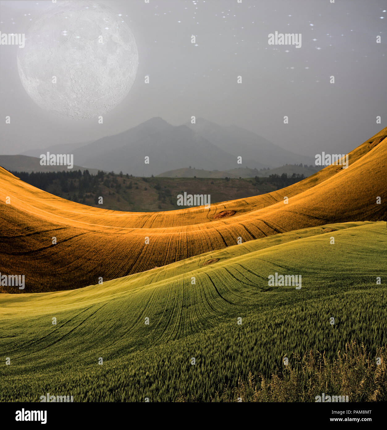 Peaceful Landscape with Mountain and Giant Full Moon Stock Photo - Alamy