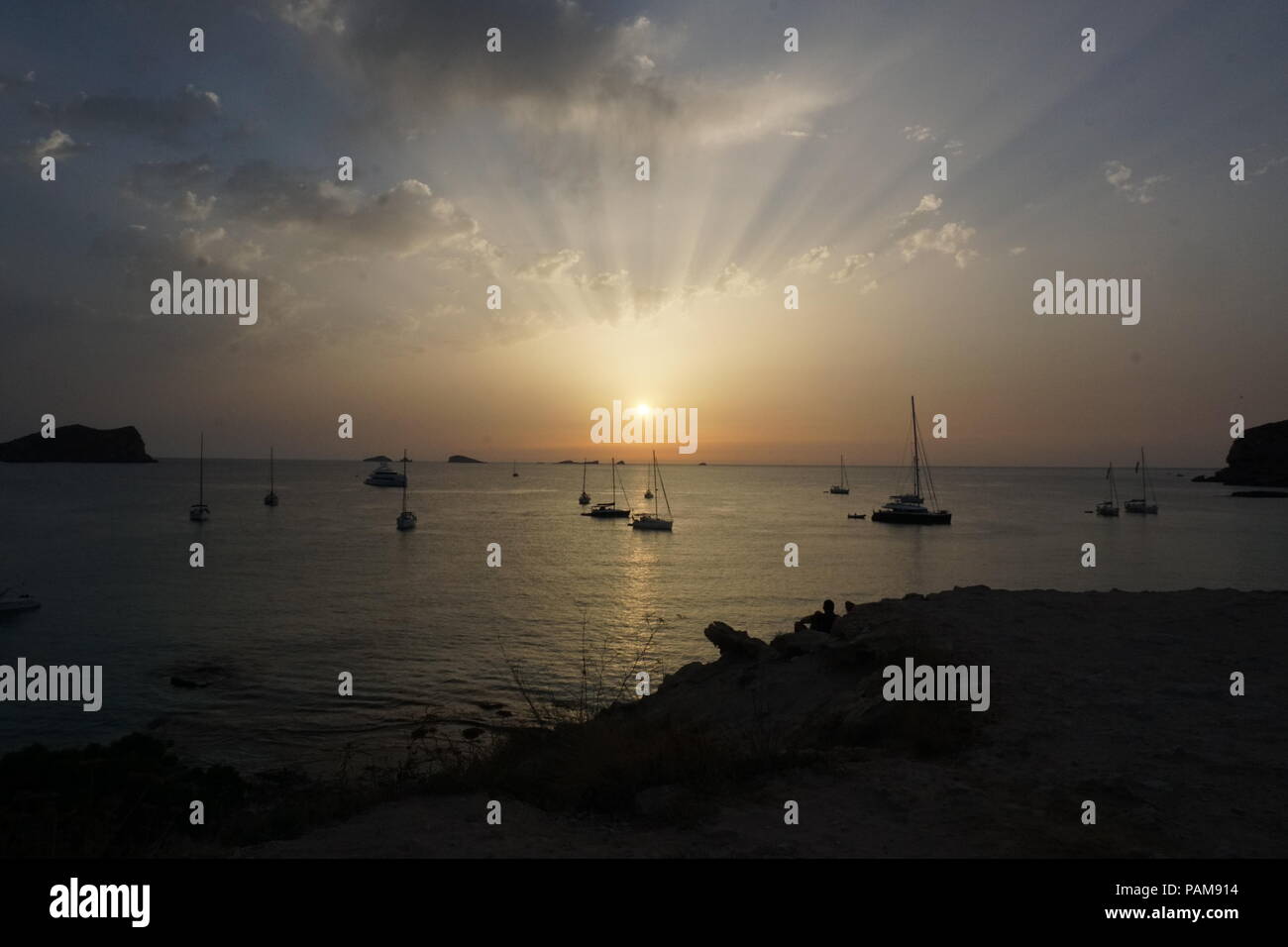 Sunset in Ibiza at Sunset Ashram bar Cala Conta Stock Photo - Alamy