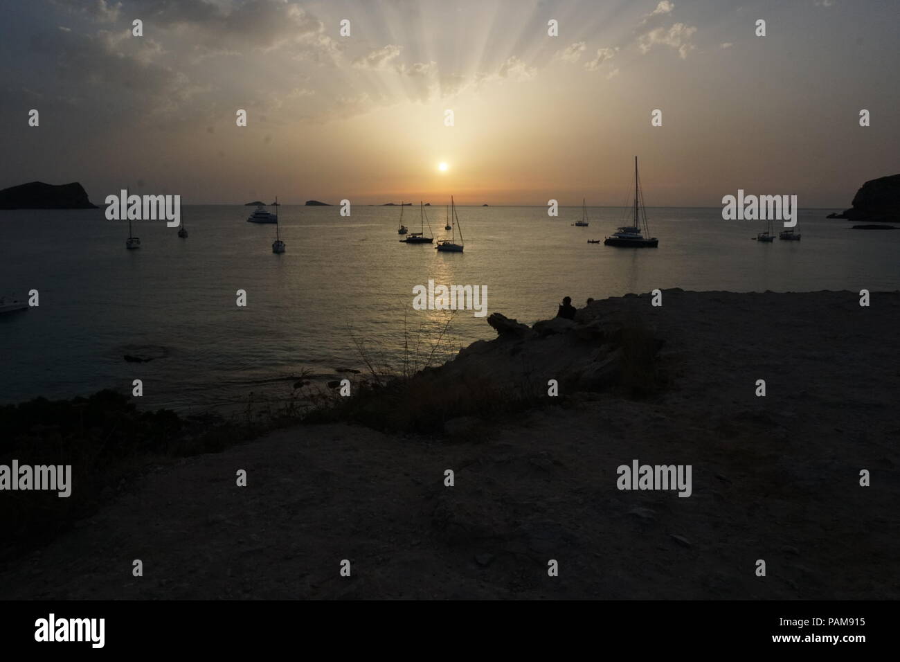 Sunset in Ibiza at Sunset Ashram bar Cala Conta Stock Photo - Alamy
