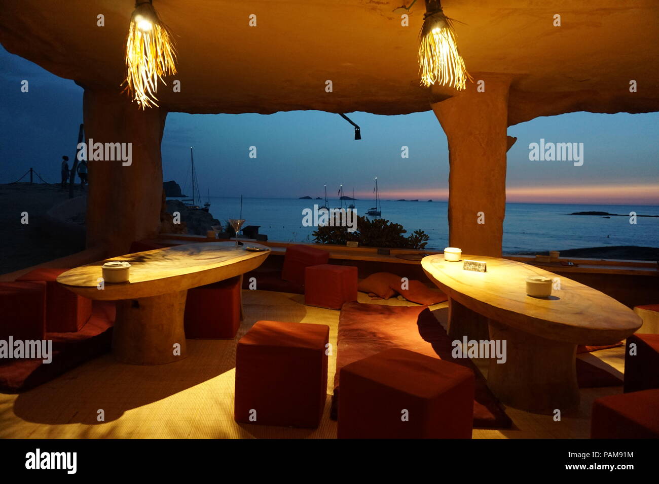 Sunset in Ibiza at Sunset Ashram bar Cala Conta Stock Photo - Alamy