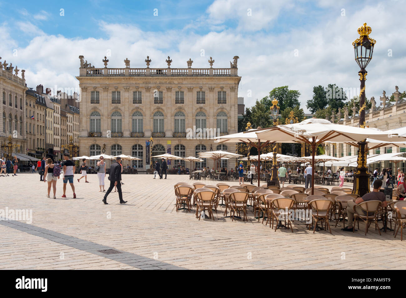 Nancy, France - 21 June 2018: People walk in the Place Stanislas square ...