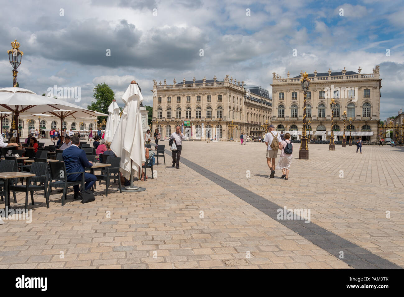 Nancy, France - 21 June 2018: People walk in the Place Stanislas square ...