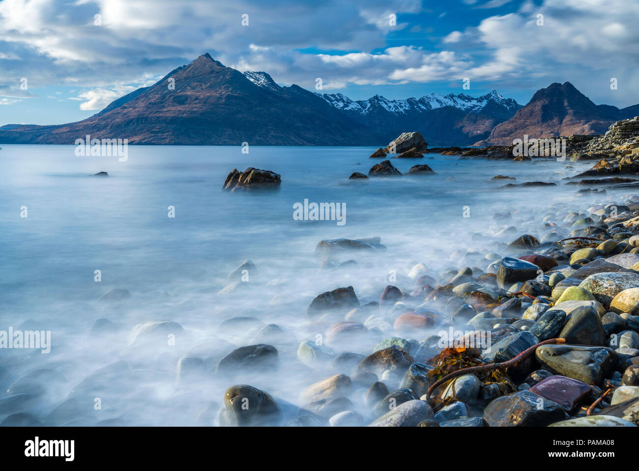 Cuillins Hills across Loch Scavaig seen from the beach of Elgol, Isle ...