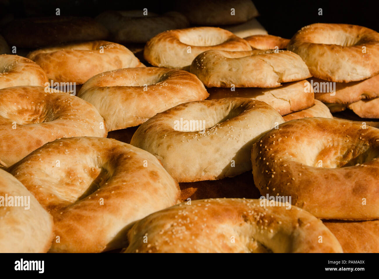 Bread and Bakery. The typical traditional uzbek round shape bread Stock ...