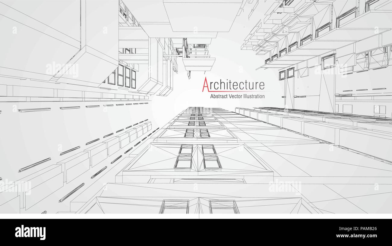 Modern architecture wireframe. Concept of urban wireframe. Wireframe ...