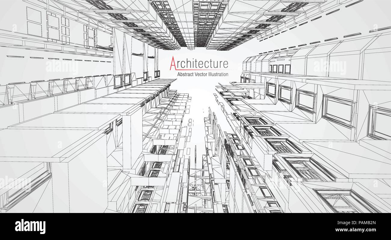 Modern Architecture Wireframe Concept Of Urban Wireframe Wireframe Building Illustration Of