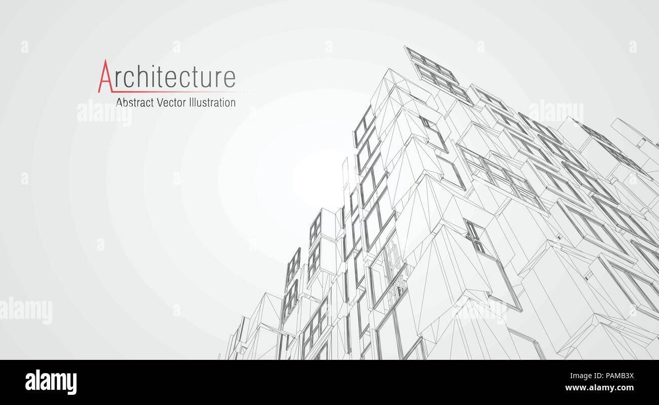 Modern architecture wireframe. Concept of urban wireframe. Wireframe ...