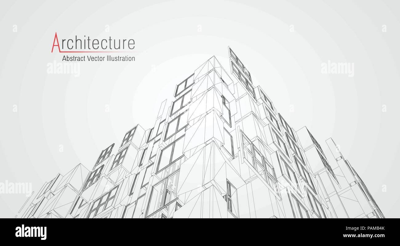 Modern architecture wireframe. Concept of urban wireframe. Wireframe ...