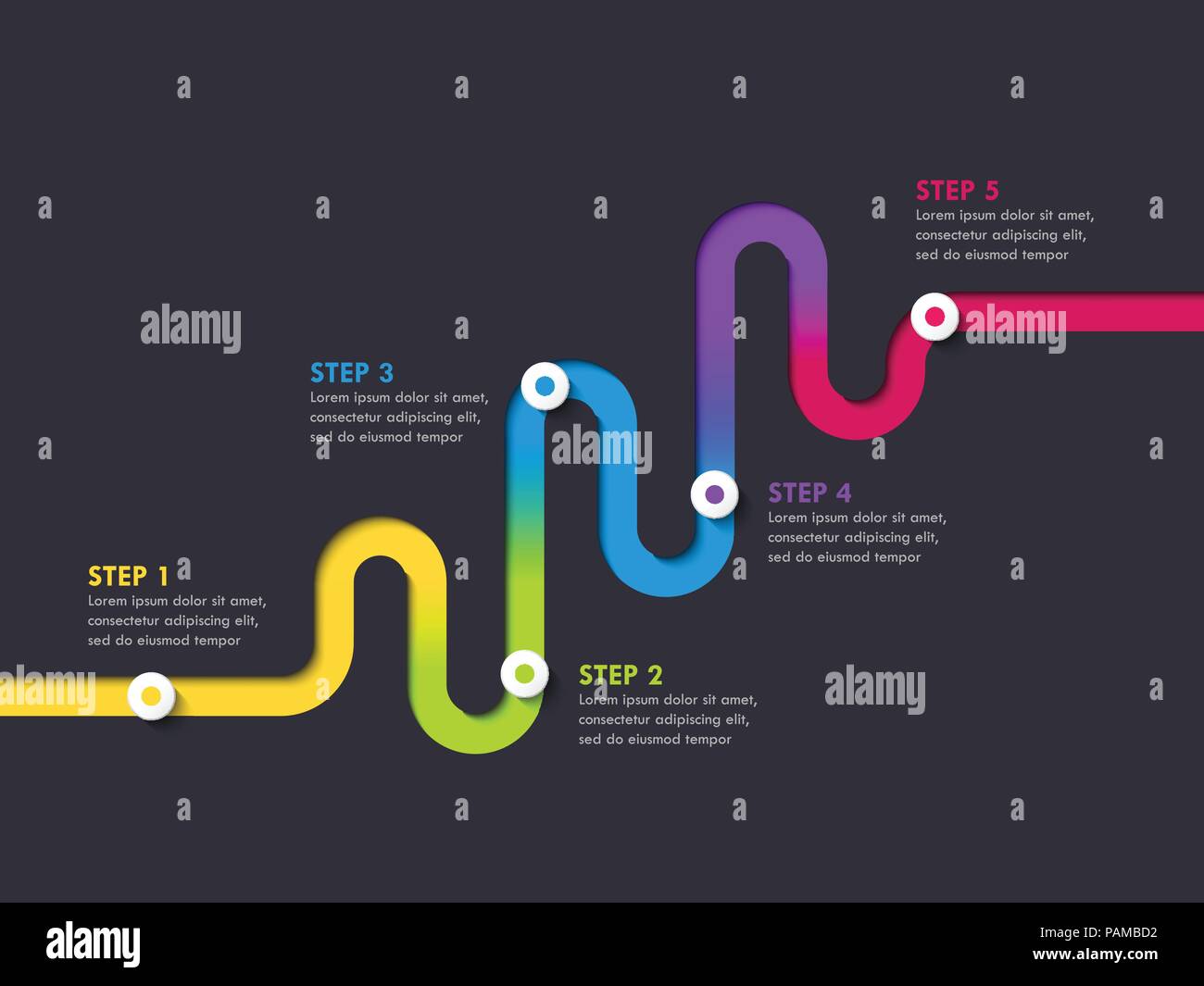 Road way location infographic template with a phased structure. Winding ...