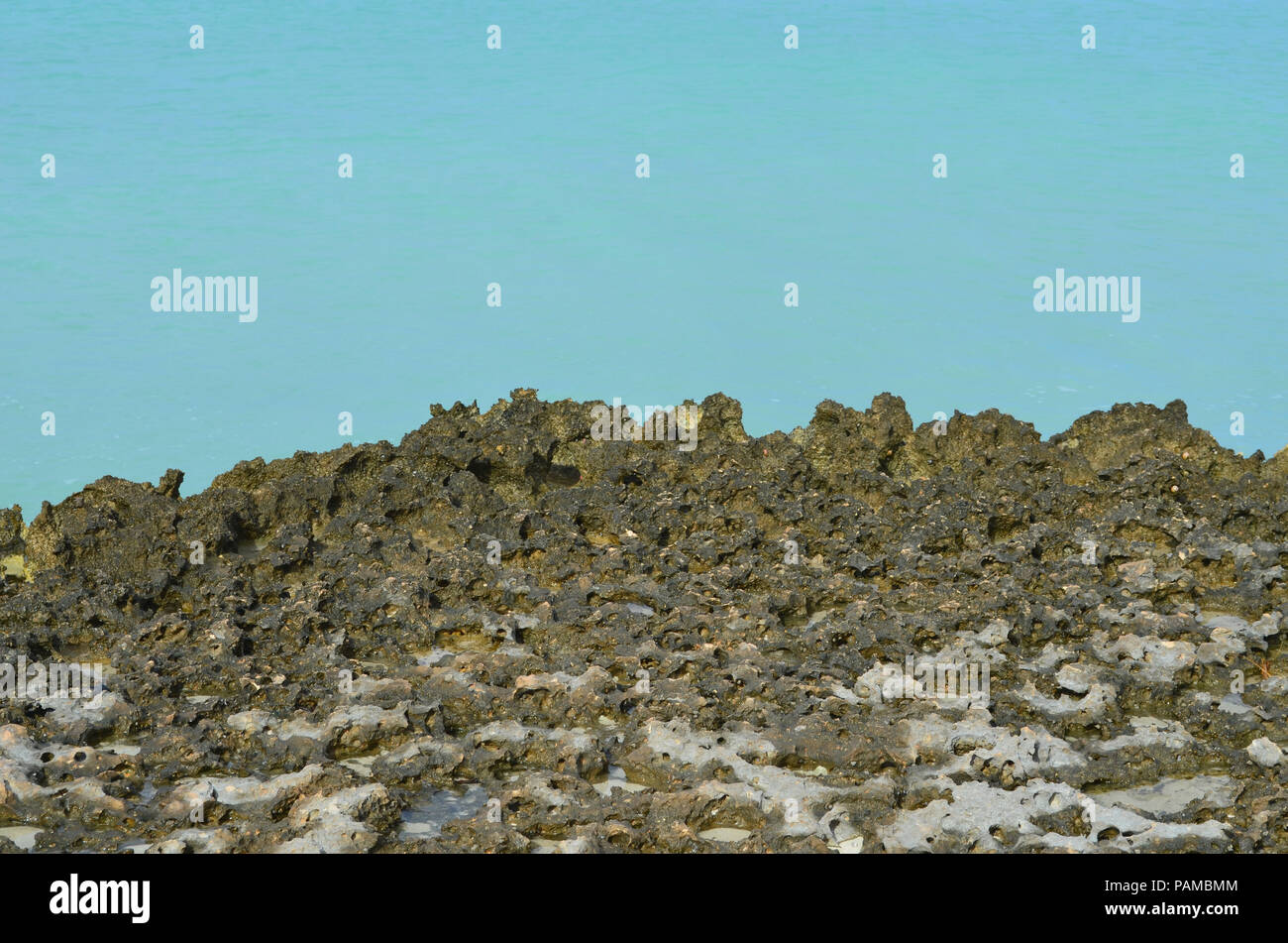 Jagged sharp lava rock along the ocean's edge Stock Photo - Alamy
