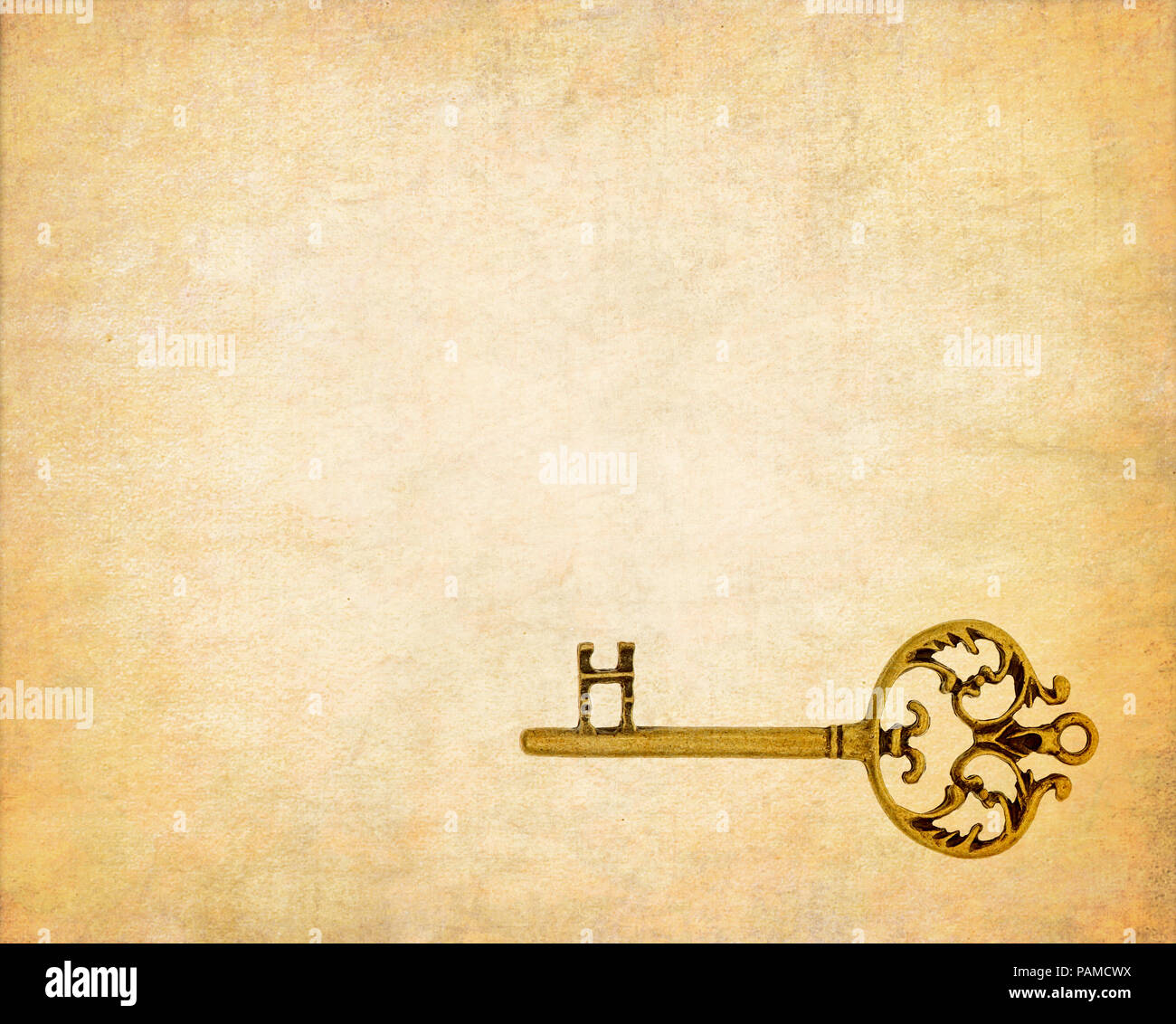 old key on the old textured paper with natural patterns Stock Photo - Alamy